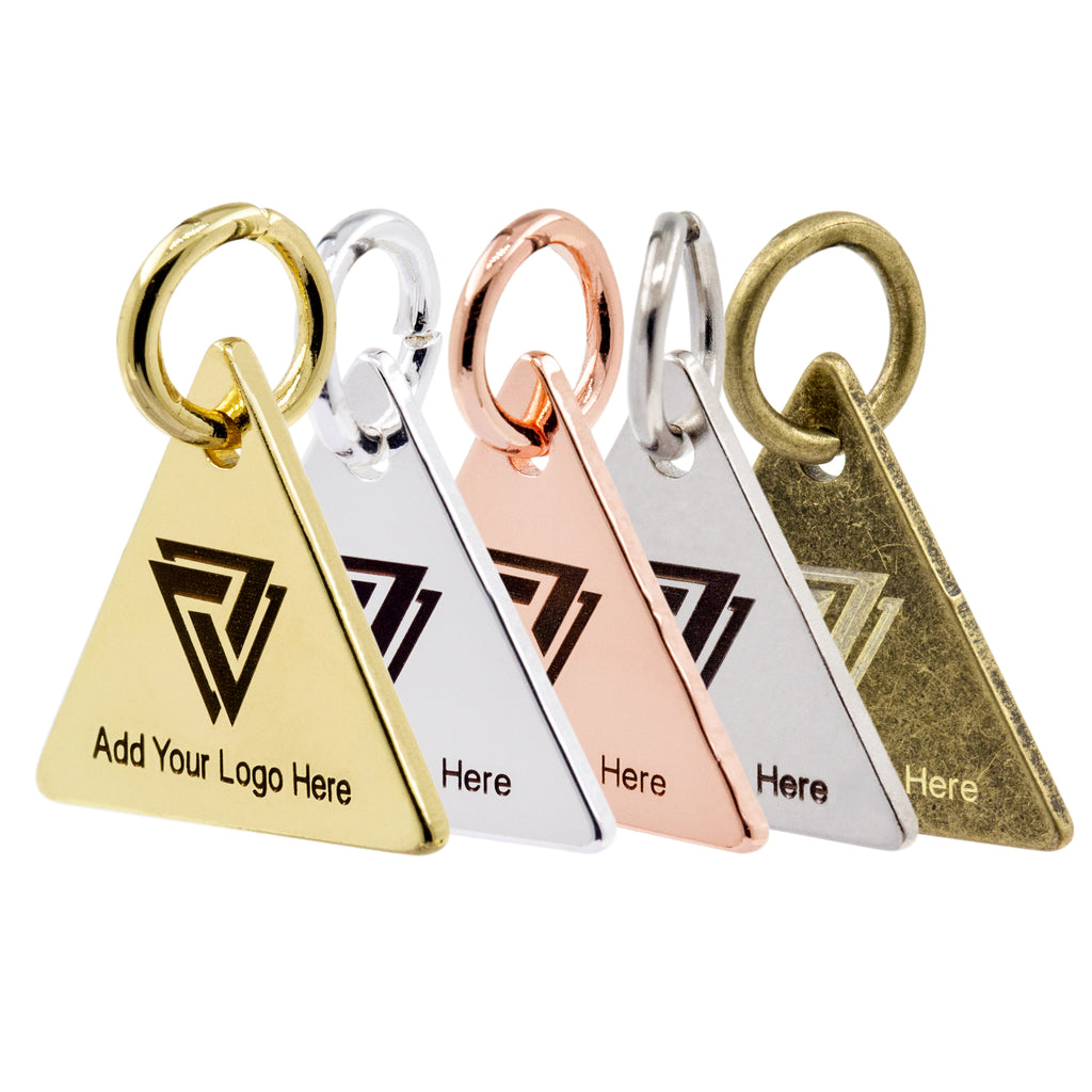 Custom Logo Laser Engraved Triangular Metal Tag – FindingBox